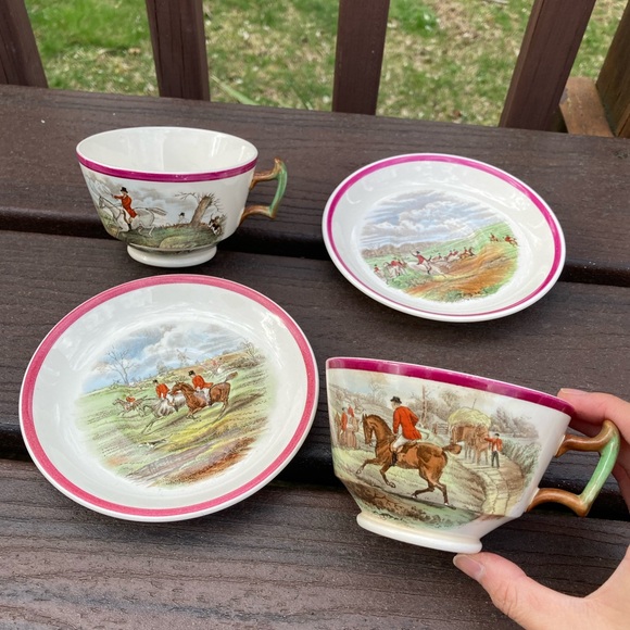 Spode | Dining | 2 Sets Of Vintage Spode Copeland England Fox Hunting Full Cry Cups And Saucers ...